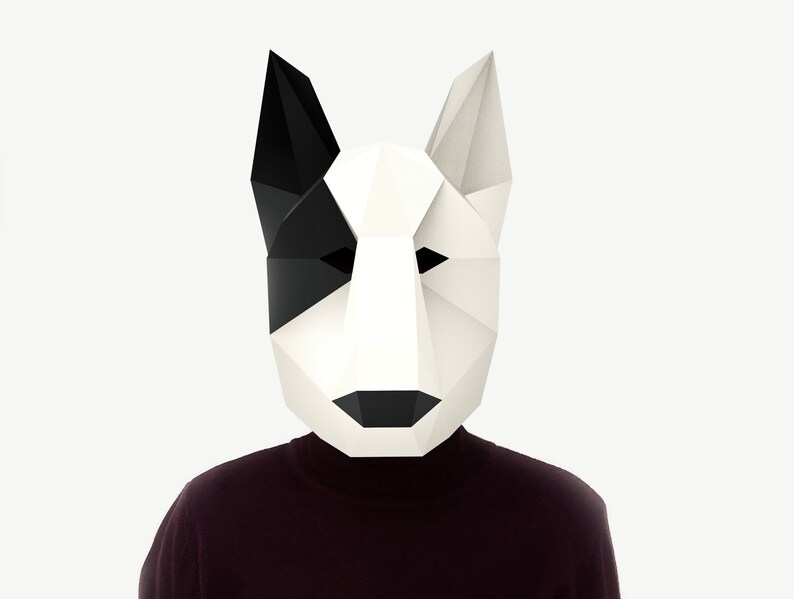 DIY Bull Terrier Mask 3D Paper Craft Template Halloween Dog - Etsy