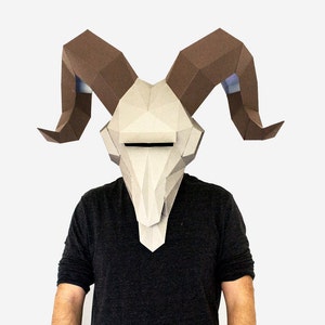 DIY Ram Skull mask, Halloween Mask, Paper Craft Template, Printable ...