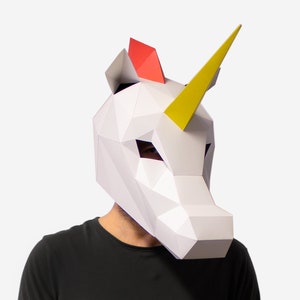 DIY Low Poly Unicorn Mask, Rainbow Paper Craft Template (PDF Download ...