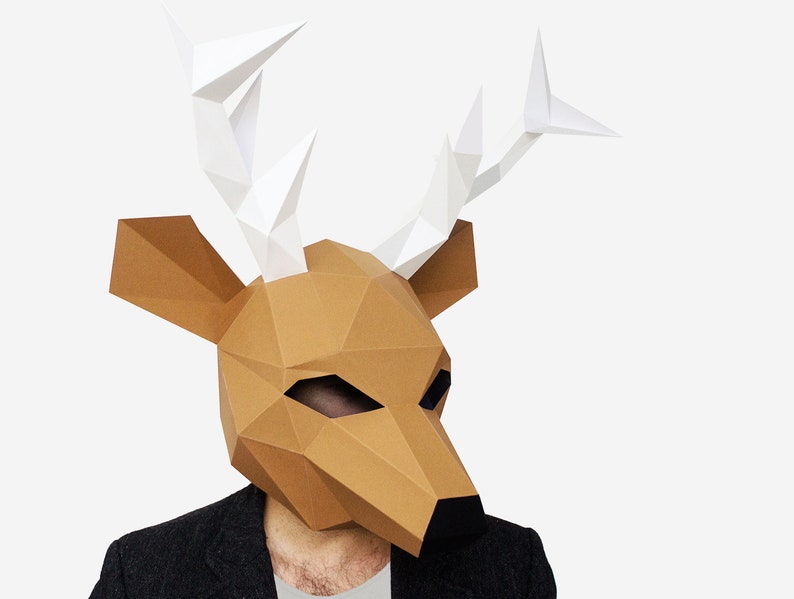 Deer Mask Low Poly Paper Craft Template Printable Paper | Etsy