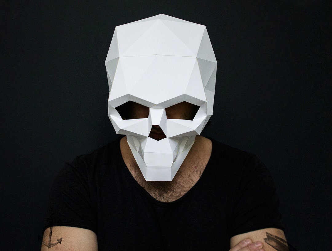 DIY Skull Mask, Low Poly Paper Craft Template, Printable Skull Mask ...