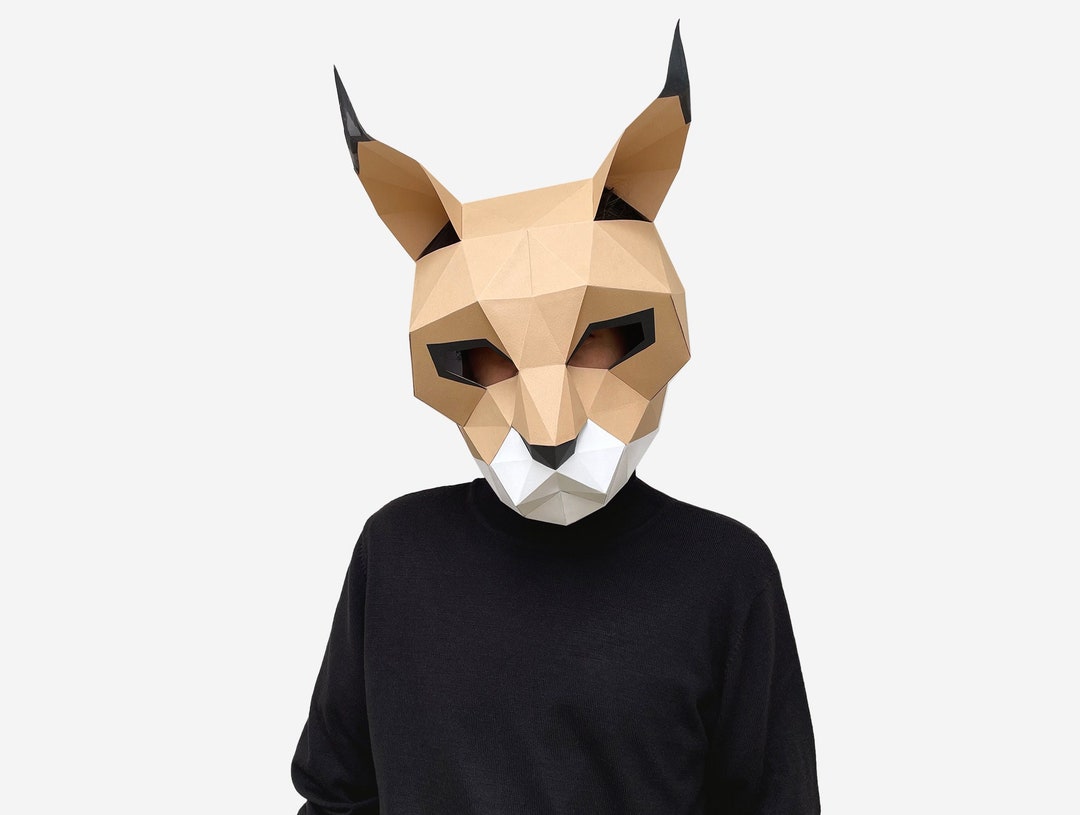 Wild Cat Mask, Caracal Cat Mask, Printable Animal Mask, Low Poly Wild ...