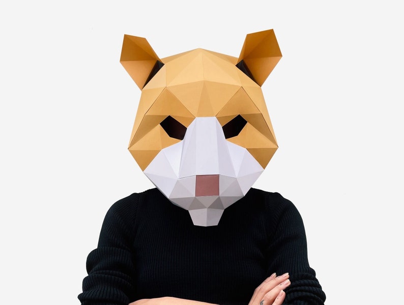 Low Poly Hamster Mask, DIY Paper Craft, Printable Template (instant PDF ...