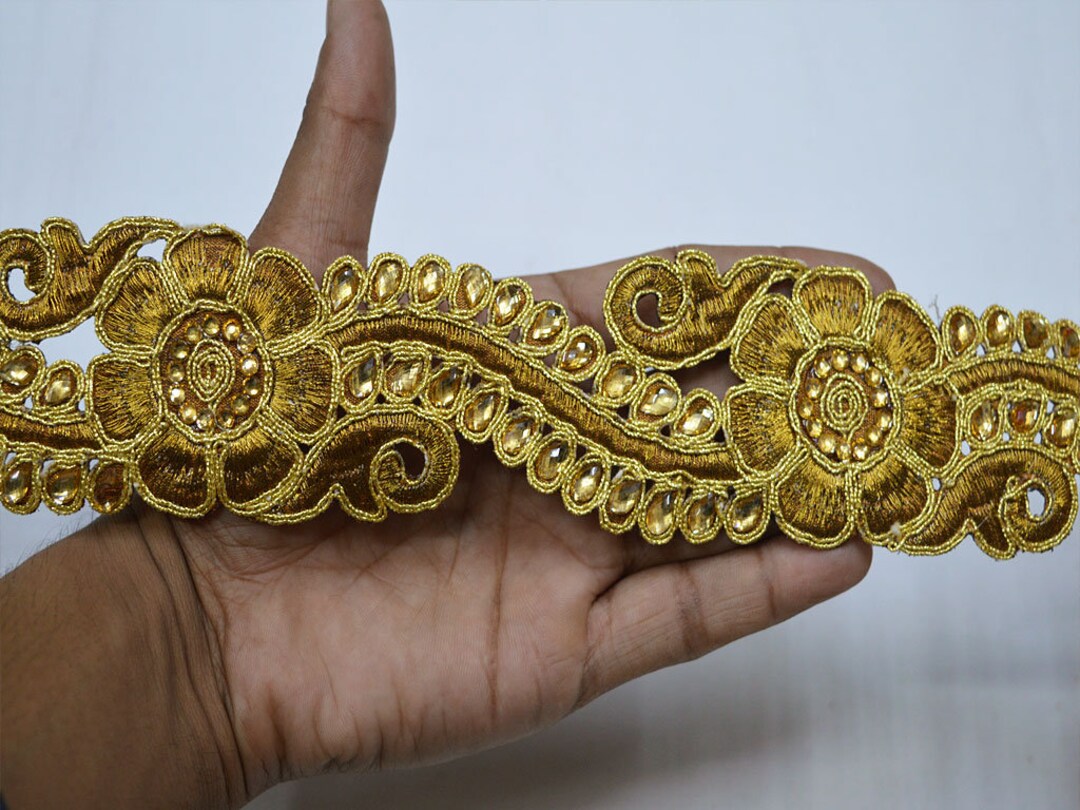 Wholesale 5 CM Ribbon Costume Metallic Beaded Antique Gold Stone Lace ...