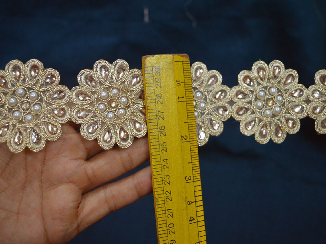 Stylish Fancy Dresses Trim by 1 Yard Gold Stone Lace - Etsy India