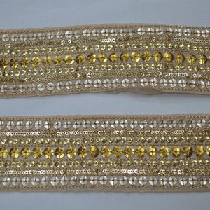 9 Yard Indian Gold Sequins Saree Embellishment Trim Embroidered Trimmings Dresses Making Ribbon ...