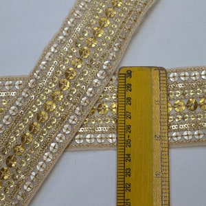 9 Yard Indian Gold Sequins Saree Embellishment Trim Embroidered Trimmings Dresses Making Ribbon ...