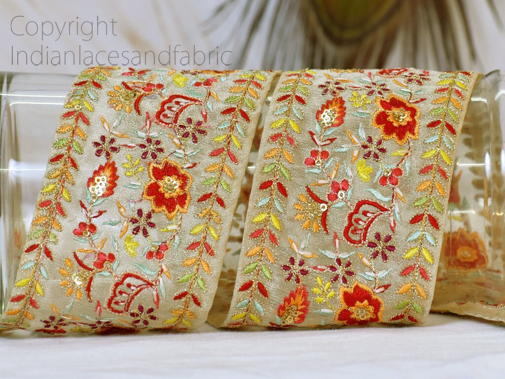 Yellow Indian Embroidered Ribbon Decorative Embroidery Trim by - Etsy