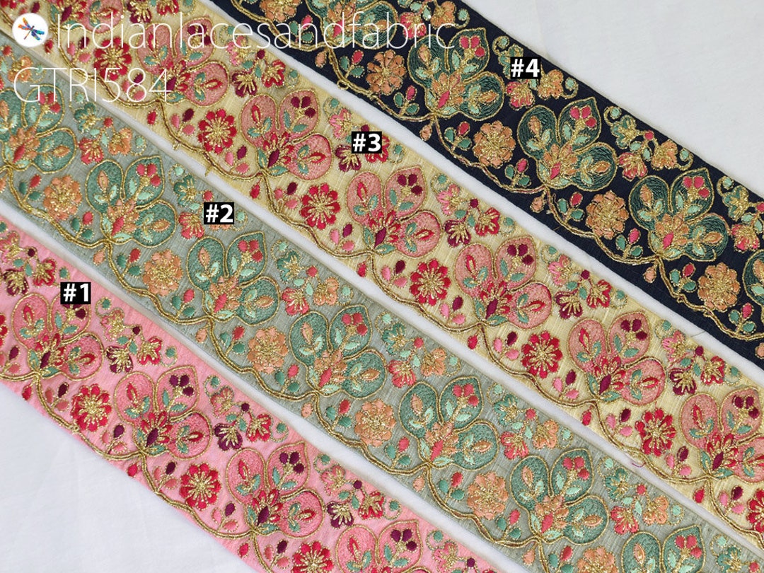 3 Yard Saree Border Embroidered Fabric Trim Indian Laces Sari Ribbons ...