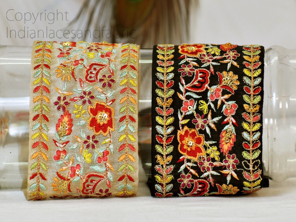 Yellow Indian Embroidered Ribbon Decorative Embroidery Trim by - Etsy