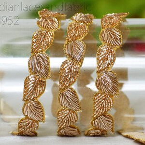 Gold Zardozi Beaded Trim by the Yard Indian Handcrafted Sari Border DIY ...