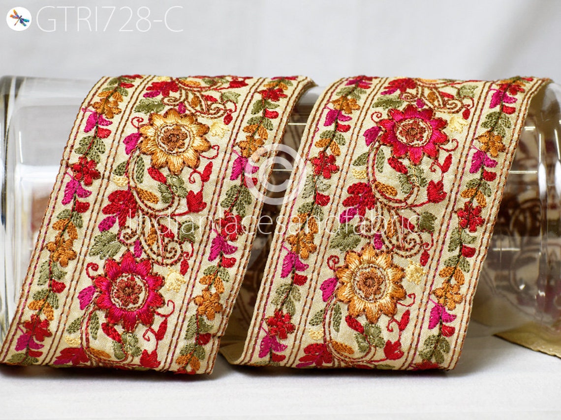 Embroidery Fabric Trim by the Yard Embroidered Saree Ribbon - Etsy