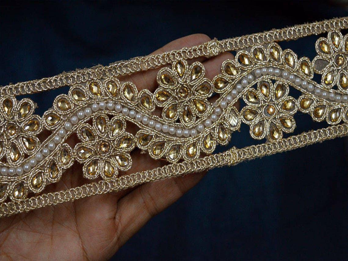 Decorative Costume Metallic Trim beaded Trim by the Yard | Etsy