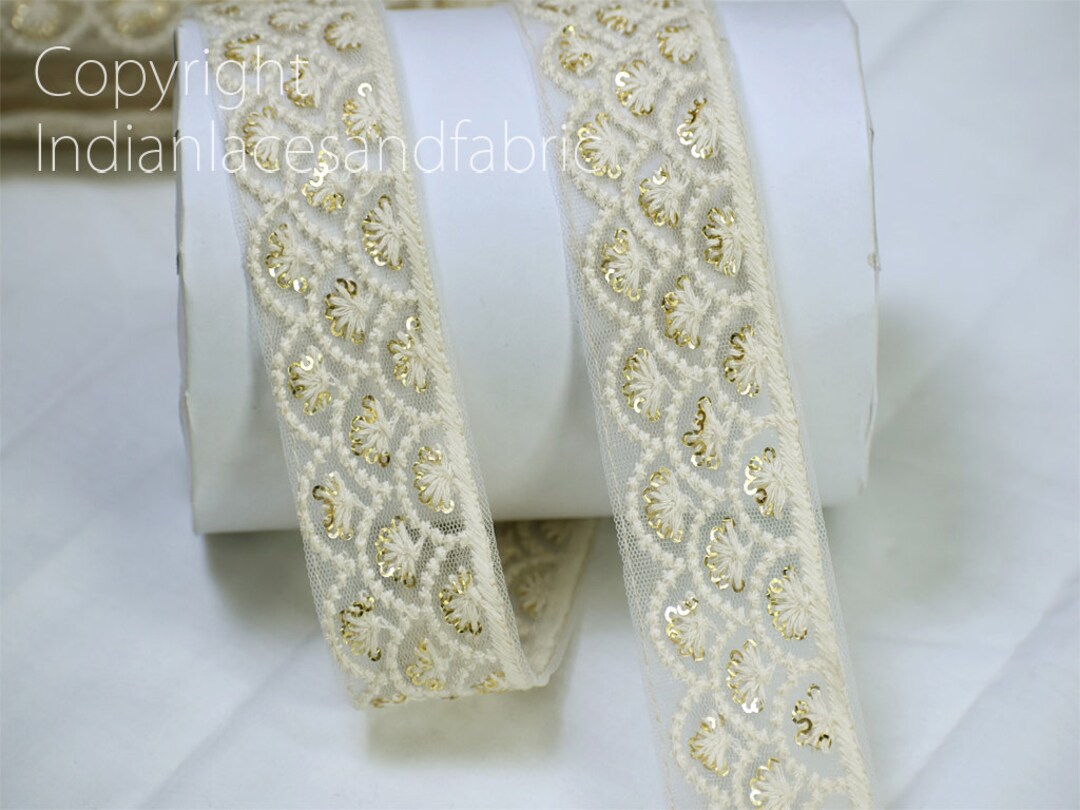 9 Yard Ivory Sequins Embroidery Fabric Trim Embroidered Saree - Etsy