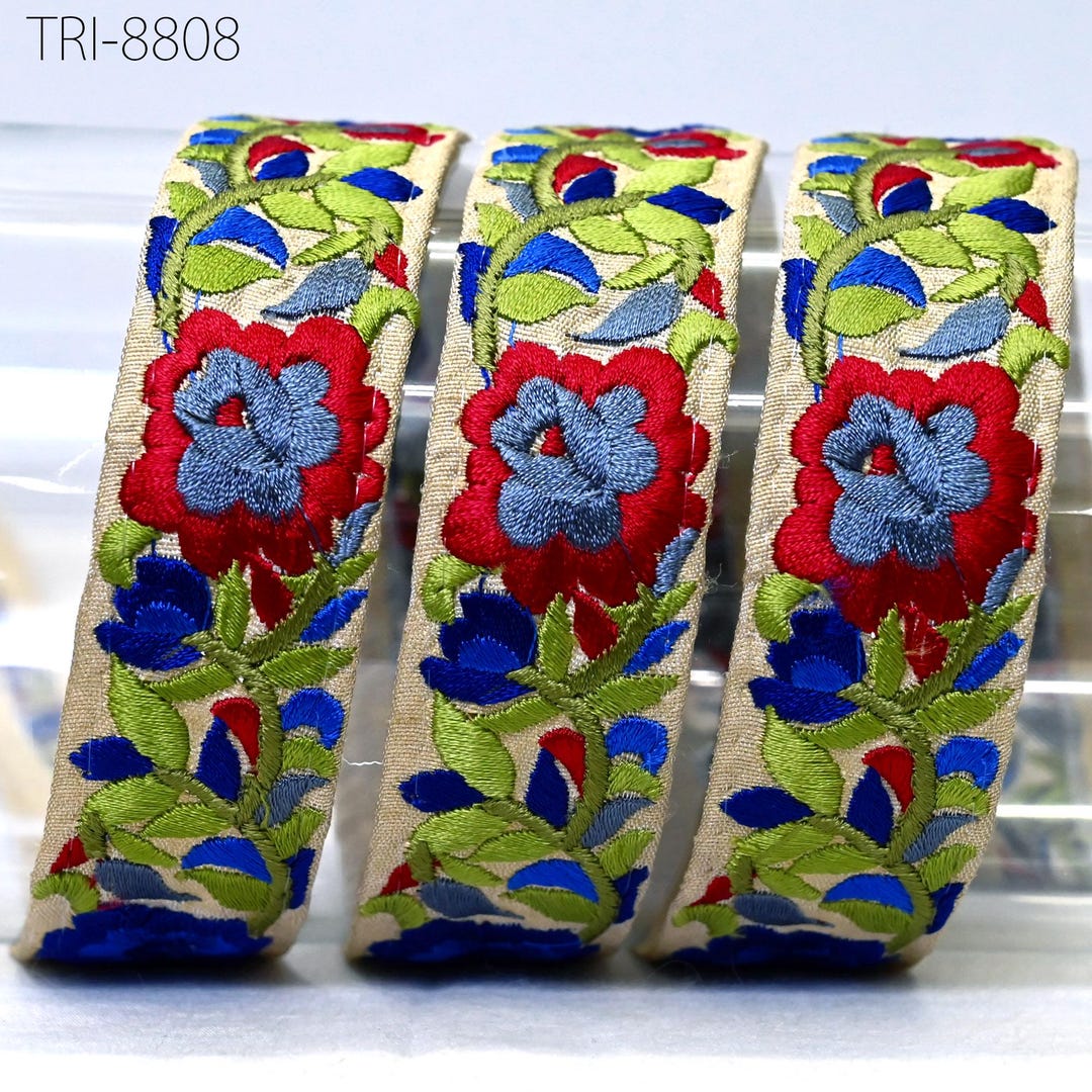 9 Yard Indian Blue Embroidery Ribbon Tapes Embroidered Fabric Trim sari ...