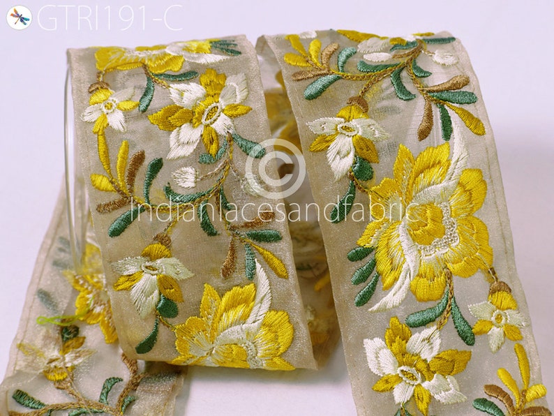 Yellow Embroidered Ribbon Fabric Trim by the Yard Decorative - Etsy