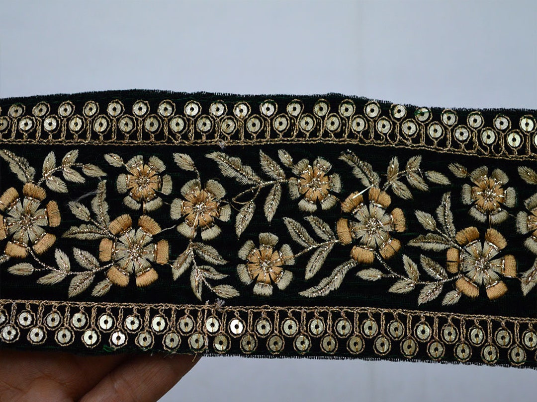 3 Yard Bottle Green Embroidered Accessories Laces and Trims Saree ...