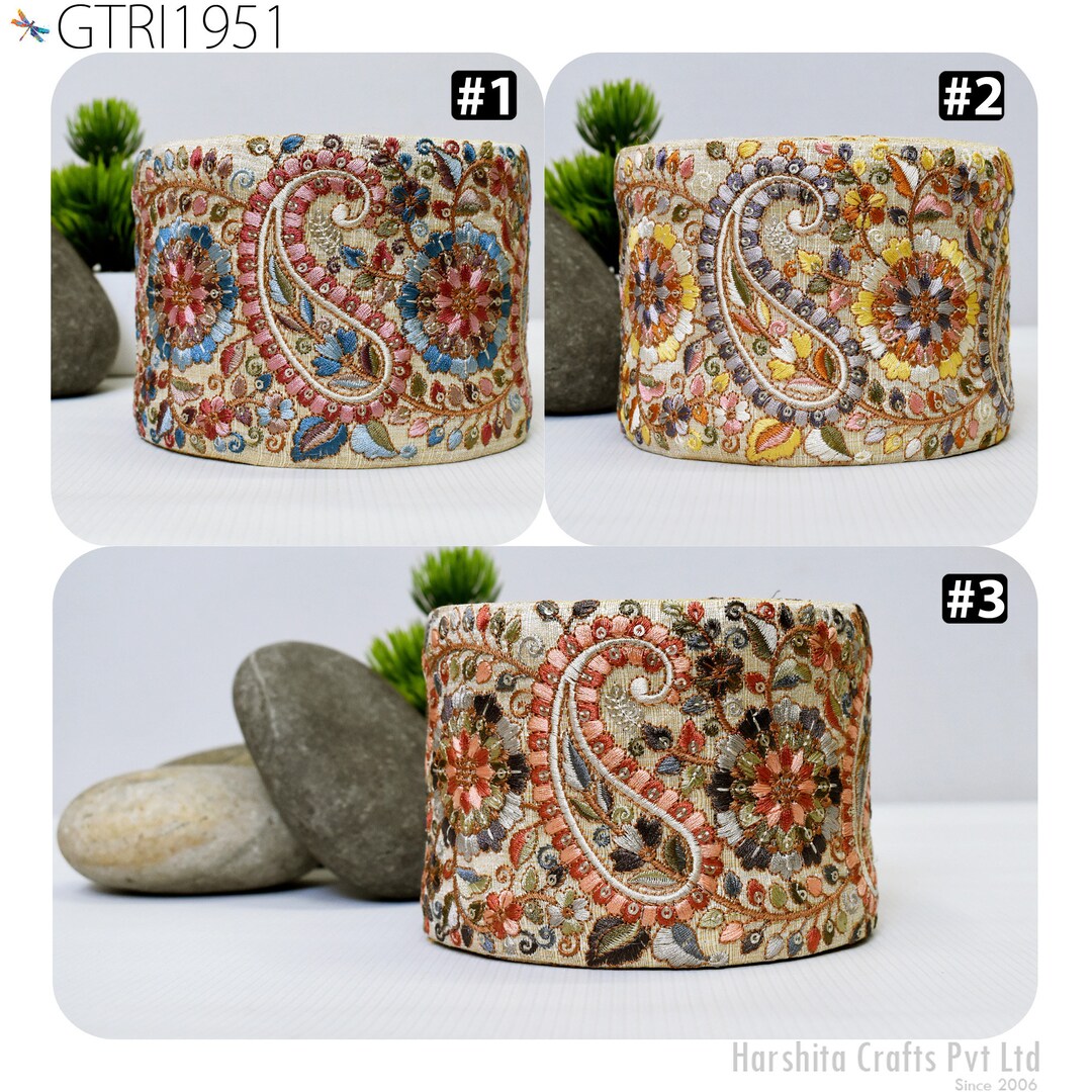 3 Yard Embroidered Fabric Trims Indian Embroidery Sari Border Laces ...
