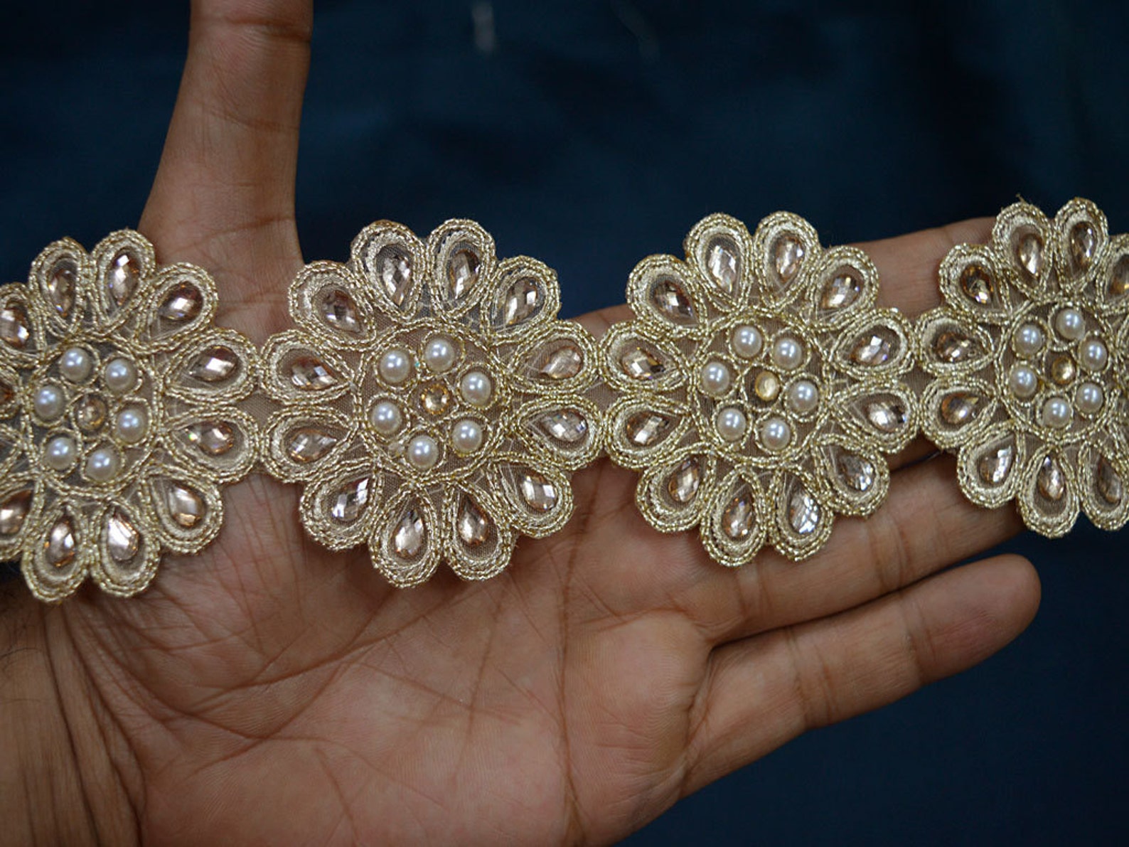 Stylish Fancy Dresses Trim by 1 Yard Gold Stone Lace - Etsy India