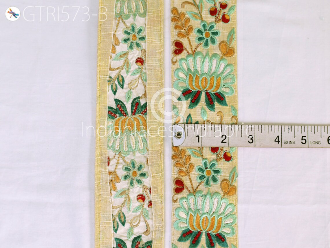 Green Indian Embroidered Fabric Trim by the Yard Decorative - Etsy