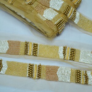 Exclusive Gold Beaded Trim Wedding Dress Ribbon Bridal Belt - Etsy
