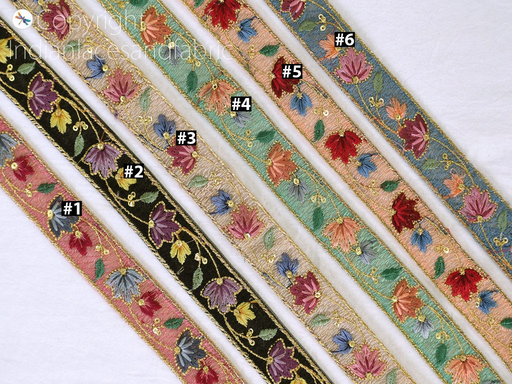 Lace & Trim Embellishments 2 Yard Indian Embroidered Fabric Trim Sari ...
