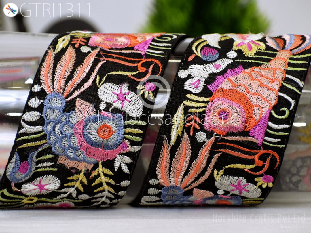 3 Yard Indian Sari Embroidery 7cm Trims Embellishments Saree Ribbons ...