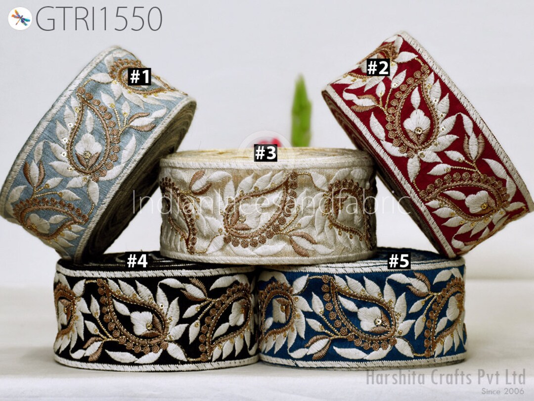 9 Yard Indian Embroidered Fabric Trim Embellishment Saree Ribbon Sewing ...