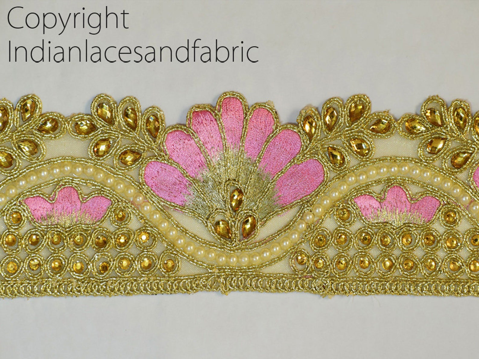 Pink Indian Laces Sari Border Gold Kundan Ribbon Costume | Etsy