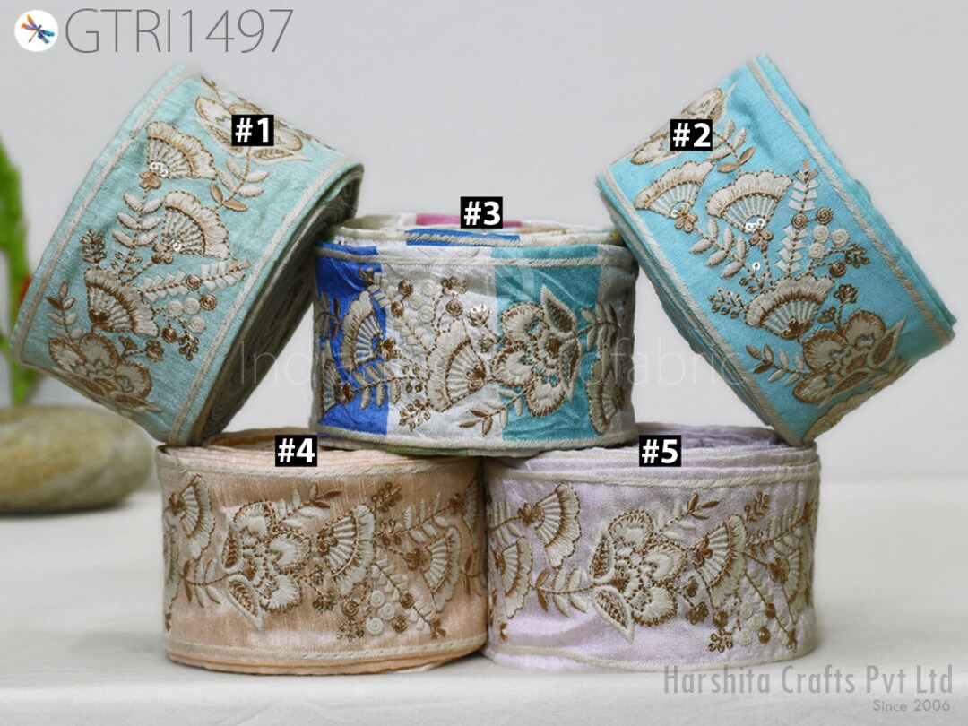 Embroidered Fabric Trim by the Yard Decorative Indian - Etsy