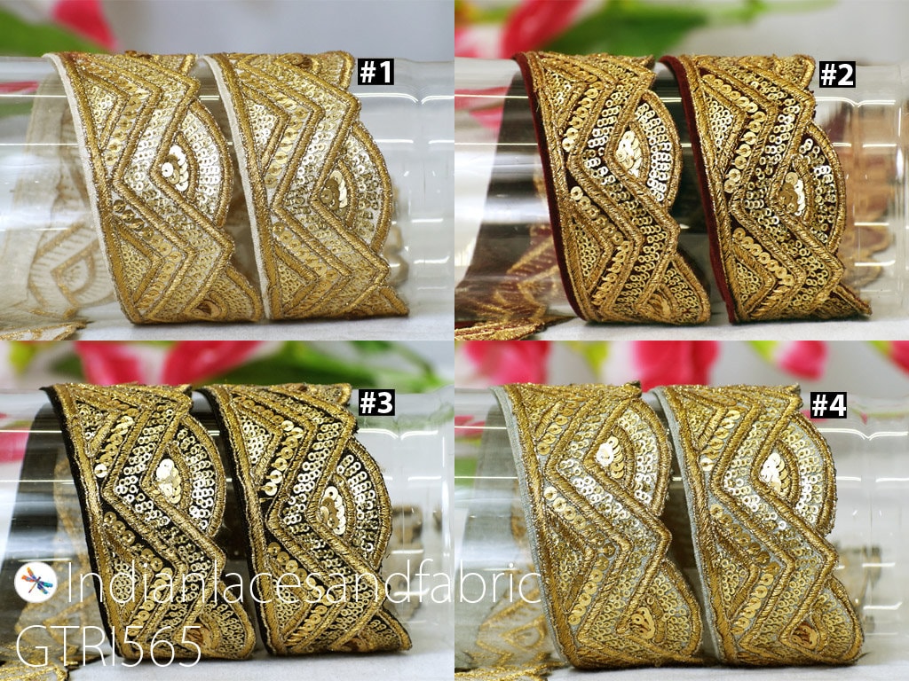 Notions Embellishments Gold Sequins Lace Embroidered Trimmings Indian Sari Border Saree Scallop ...