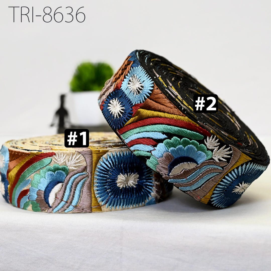 9 Yard Embroidery 5 CM Ribbon Blue Trim Embellishment Embroidered Saree ...