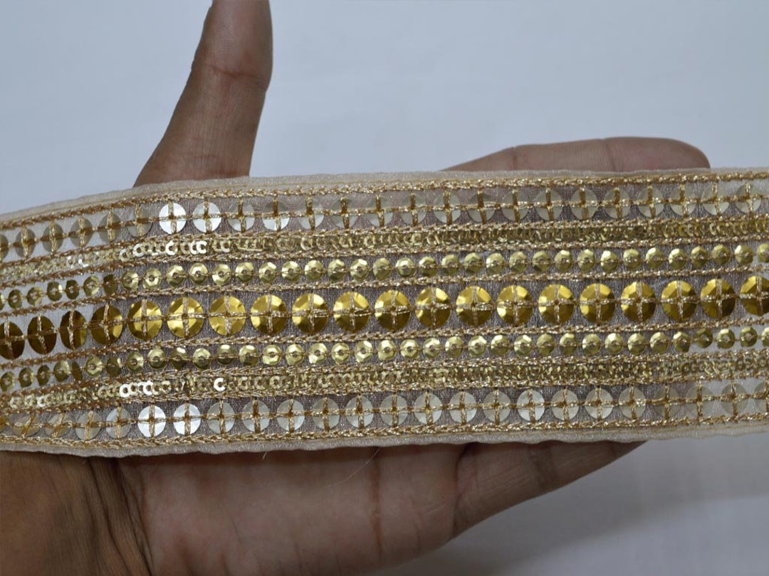 9 Yard Indian Gold Sequins Saree Embellishment Trim Embroidered Trimmings Dresses Making Ribbon ...