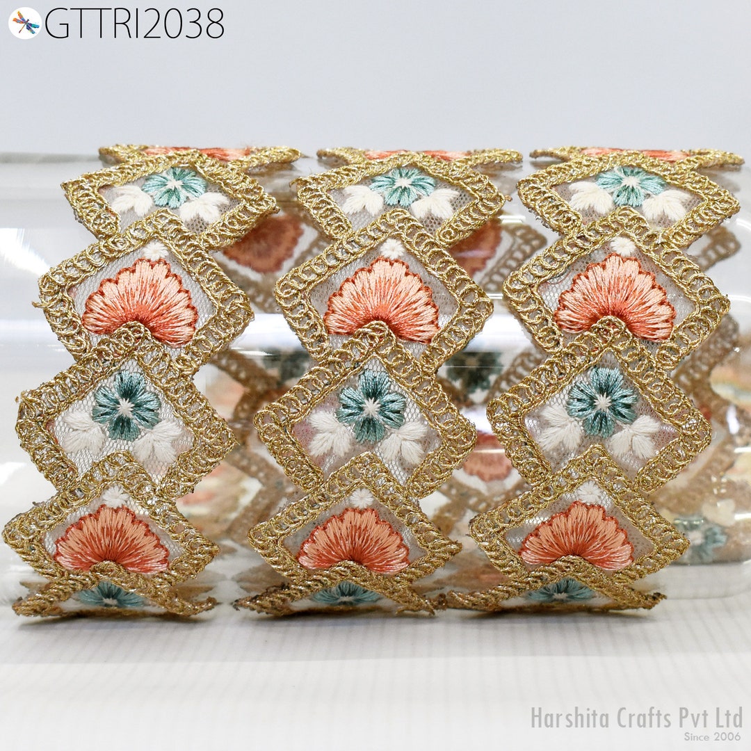 9 Yard Indian Scallop Edge Embroidery 4 Cm Trim Embroidered Saree ...
