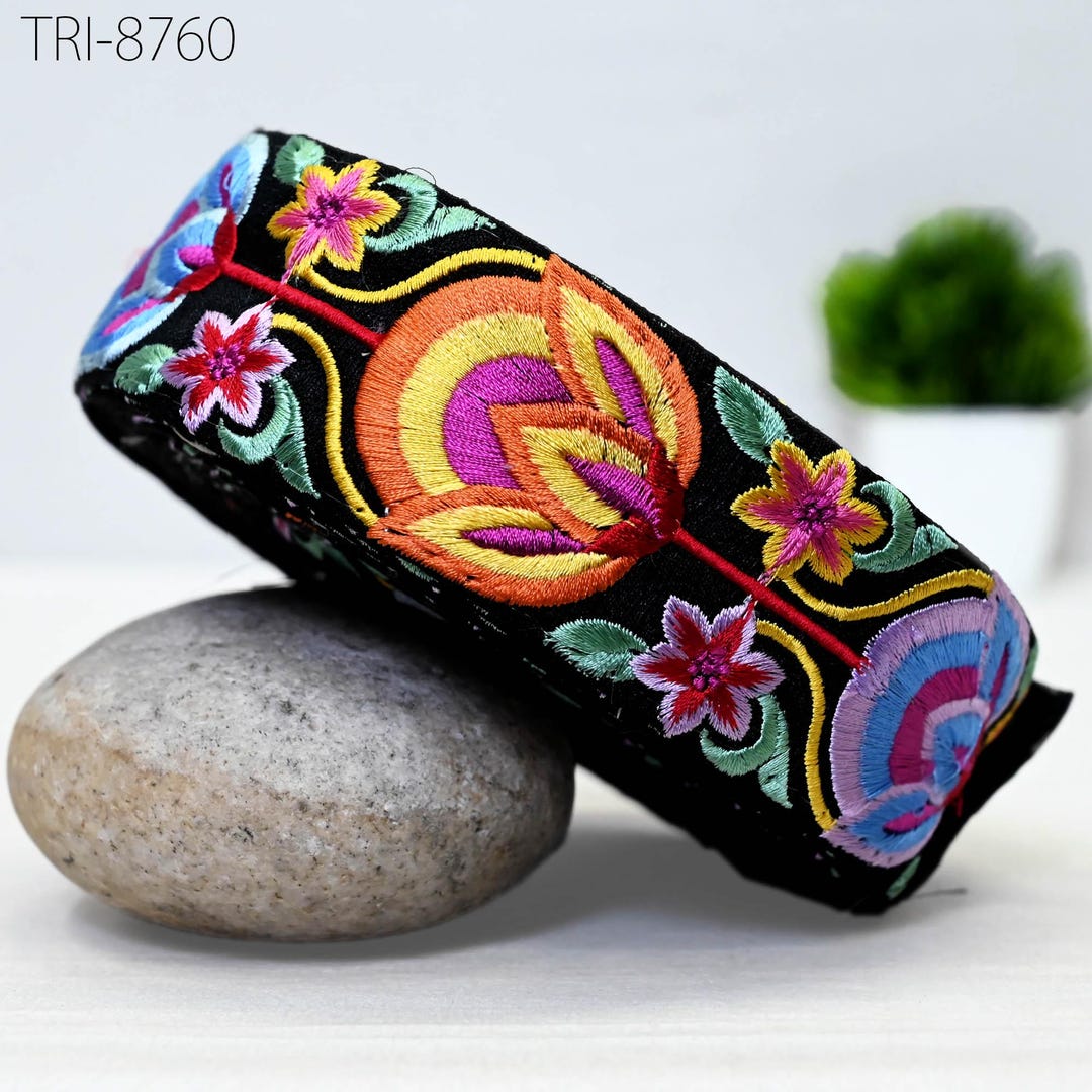 9 Yard Yellow 45mm Indian Embroidery Border Floral Embroidered Fabric ...