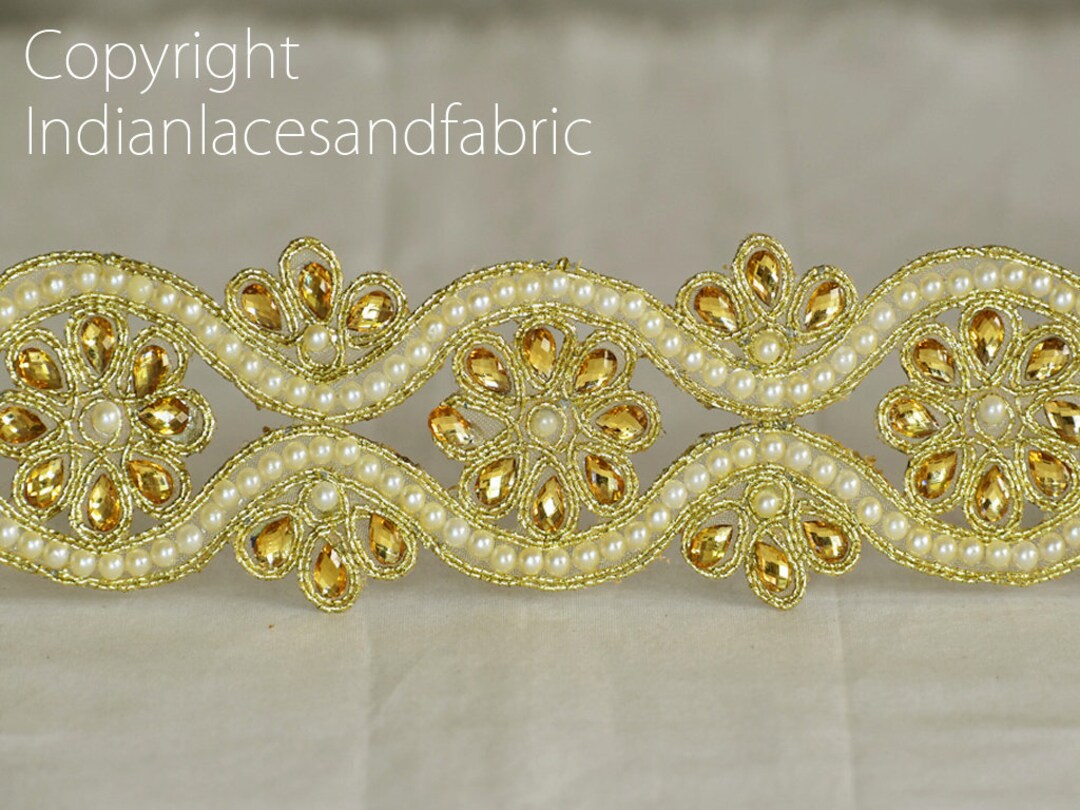 Dull Gold Stone Trims by the Yard Wedding Dupatta Dress Bridal - Etsy