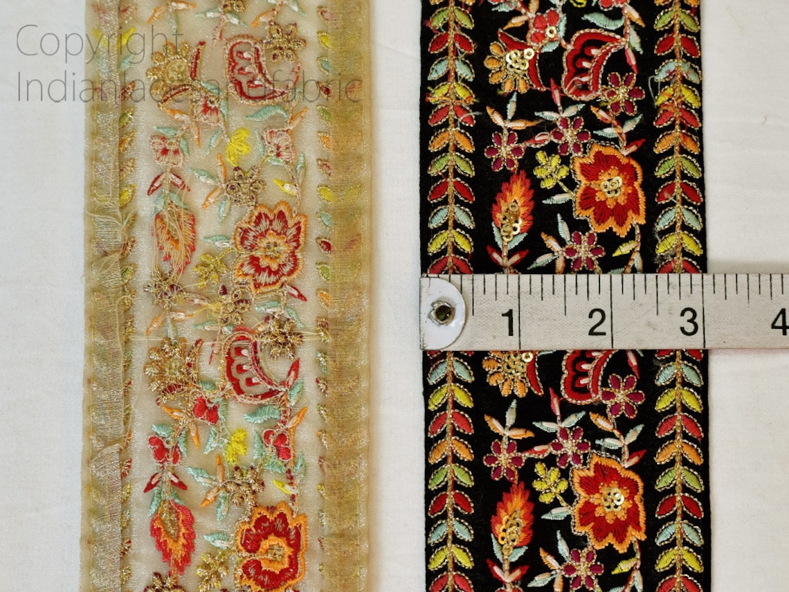 Yellow Indian Embroidered Ribbon Decorative Embroidery Trim by - Etsy