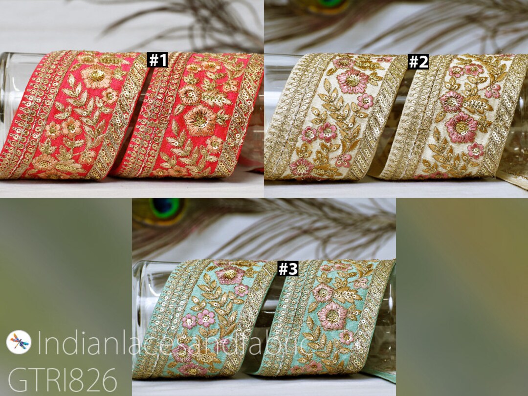 9 Yard Gold Embroidered Trims Sequin Trimming Indian Sari Border DIY ...