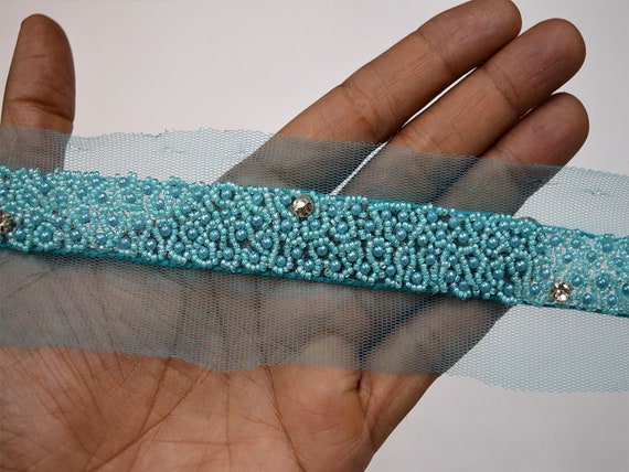 9 Yard Exclusive Sky Blue Beaded Trim Bridal Belt Sashes | Etsy