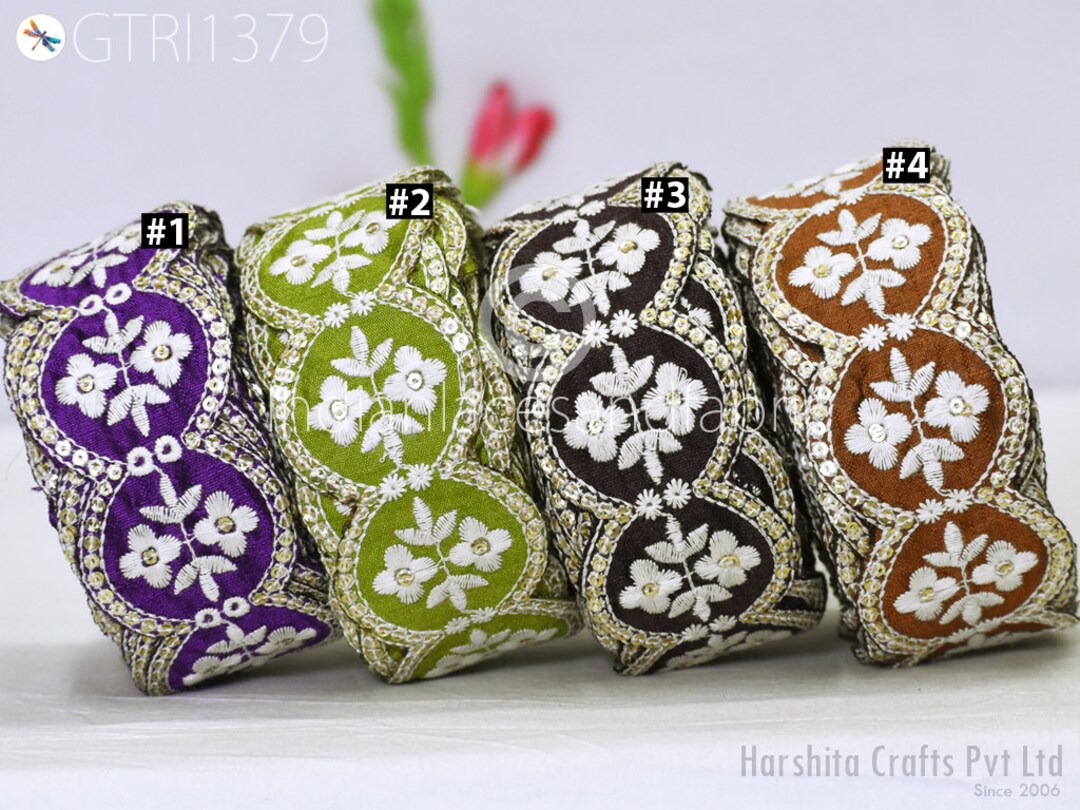 9 Yard Indian Scallop Edge Embroidery Trim Embroidered Saree Ribbon ...