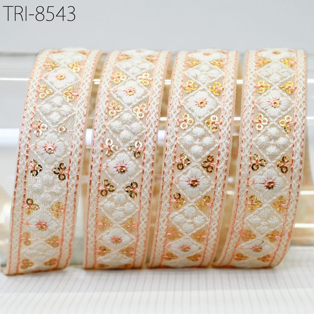 9 Yard Indian Peach Embroidery Ribbon Tapes Embroidered Fabric Trim ...