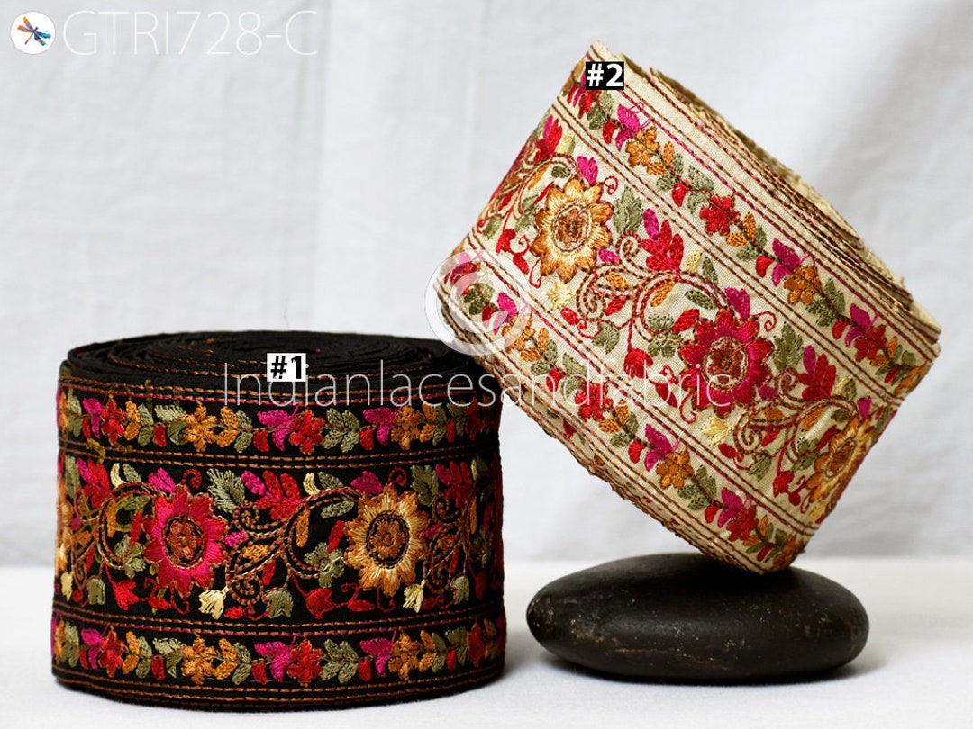 Embroidery Fabric Trim by the Yard Embroidered Saree Ribbon - Etsy