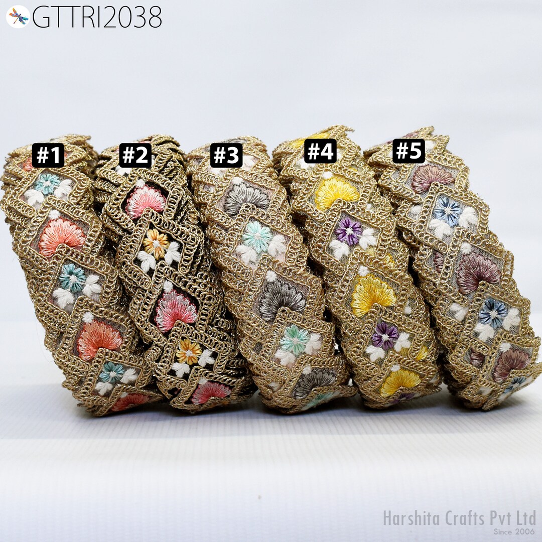 9 Yard Indian Scallop Edge Embroidery Trim Embroidered Saree Ribbon ...