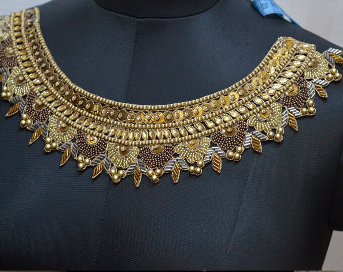 Handmade Crafting Gold Neck Patch Zardosi Neckline Patches Decorated ...