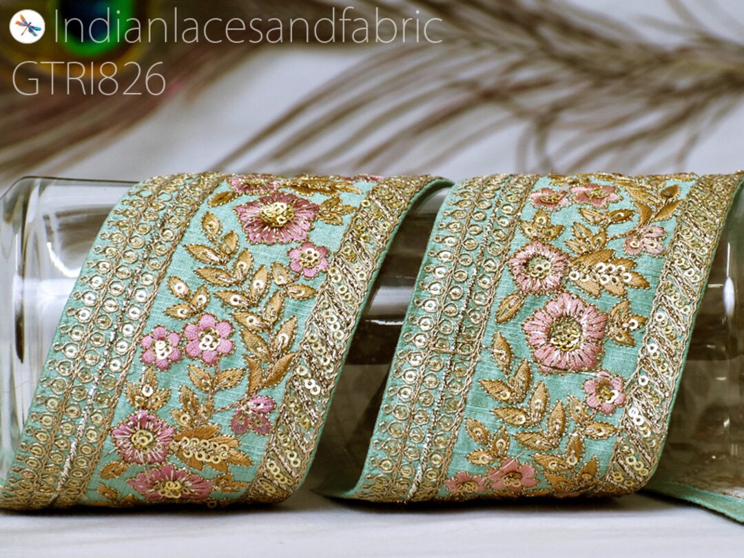 9 Yard Gold 8cm Embroidered Trims Sequin Trimming Indian Sari Border ...