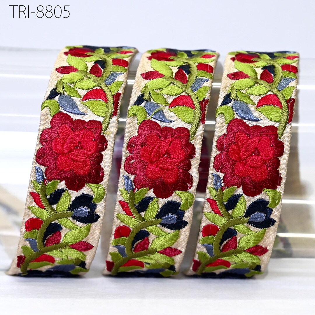 9 Yard Indian Red 30mm Embroidery Ribbon Tapes Embroidered Fabric Trim ...