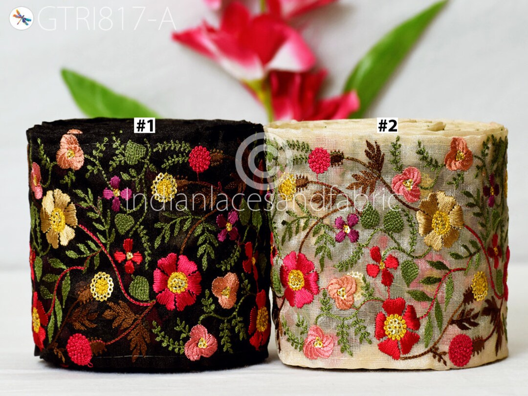 Embroidery Trims by 3 Yard Indian Laces Sari Border Embroidered Ribbon ...