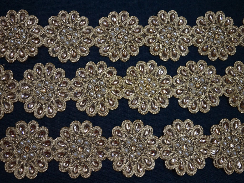 Stylish Fancy Dresses Trim by 1 Yard Gold Stone Lace - Etsy India