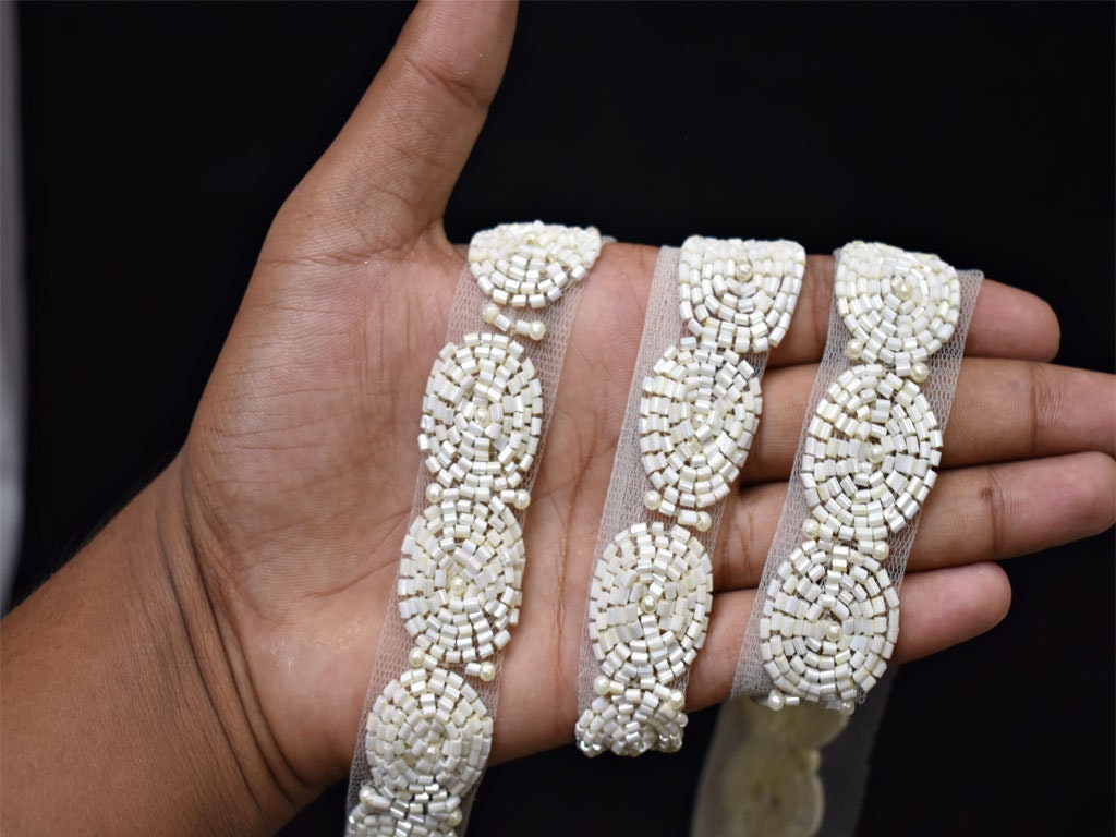 Decorative White Beaded Trim Wedding Gown Bridal Belt Sashes - Etsy
