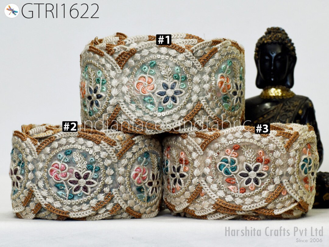 3 Yard Indian Scallop Edge Embroidery Trim Embroidered Saree Ribbon ...